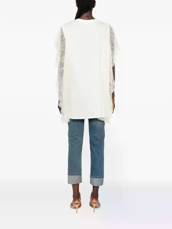 MY TWIN Lace-trim Sequin-logo Cotton T-shirt