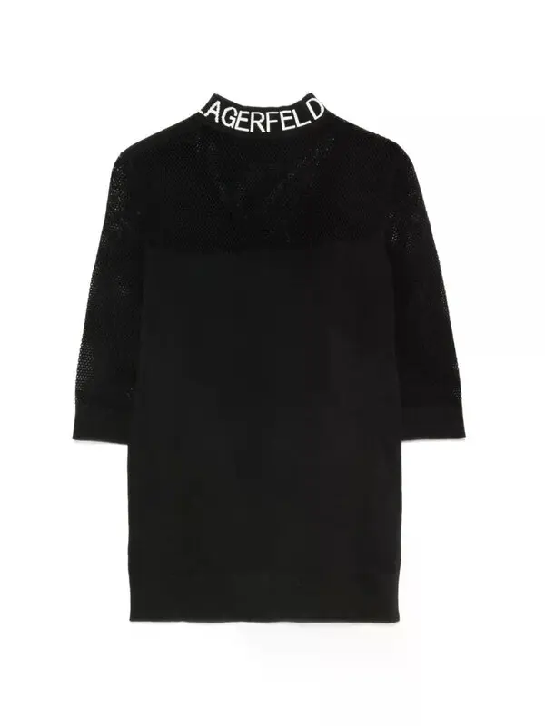 Karl Lagerfeld Logo-collar Perforated T-shirt - Black