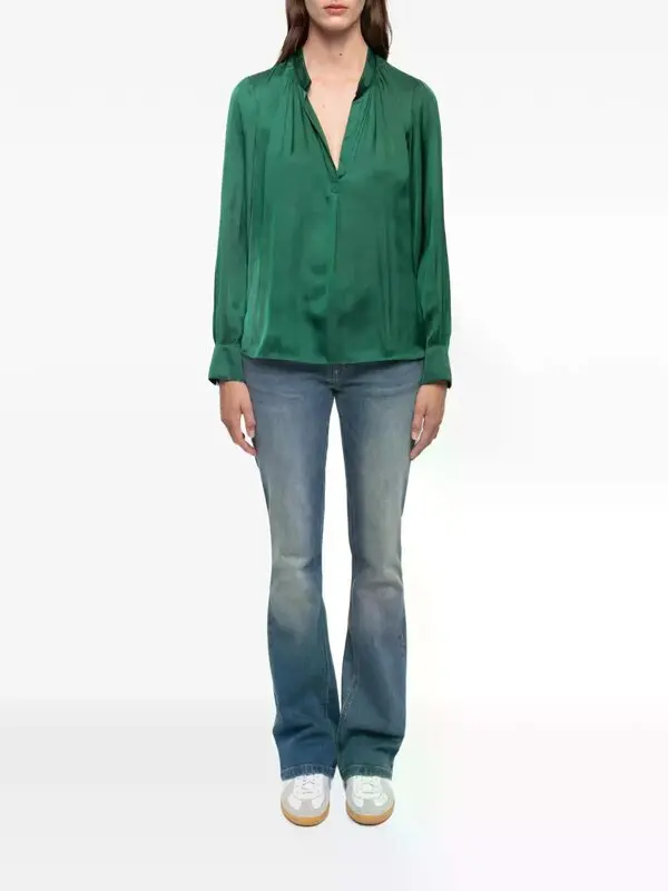 Zadig&Voltaire Emerald Satin V-neck Blouse