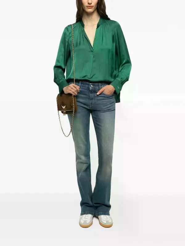 Zadig&Voltaire Emerald Satin V-neck Blouse - Green