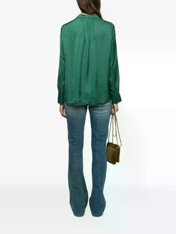 Zadig&Voltaire Emerald Satin V-neck Blouse - Green