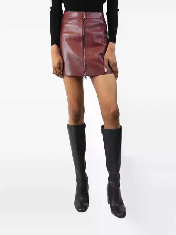 MAX&CO. Leather Mini Skirt With Distressed Trim