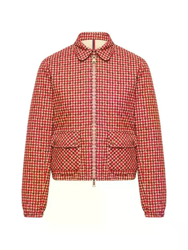 Moncler Lanset Houndstooth Zip-up Jacket - Red