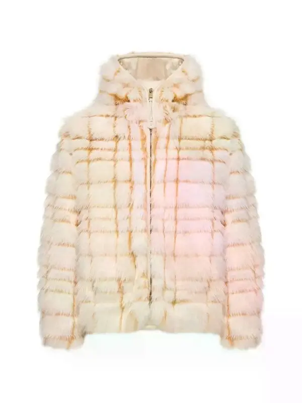 Moncler Check-patterned Faux-fur Jacket - Neutrals