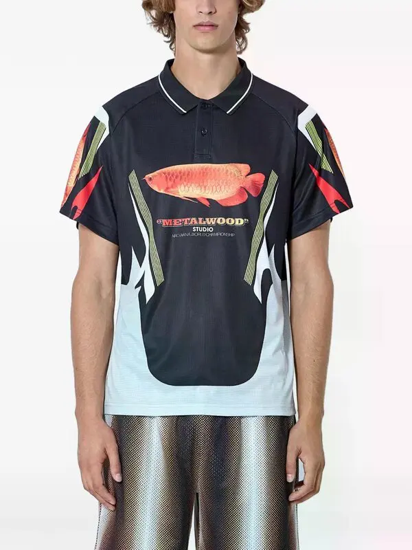METALWOOD STUDIO Graphic-print Button-down Polo Shirt