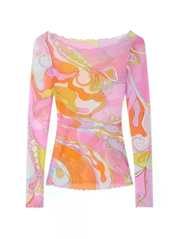 Emilio Pucci Iridescence Print Mesh Long Sleeve Top