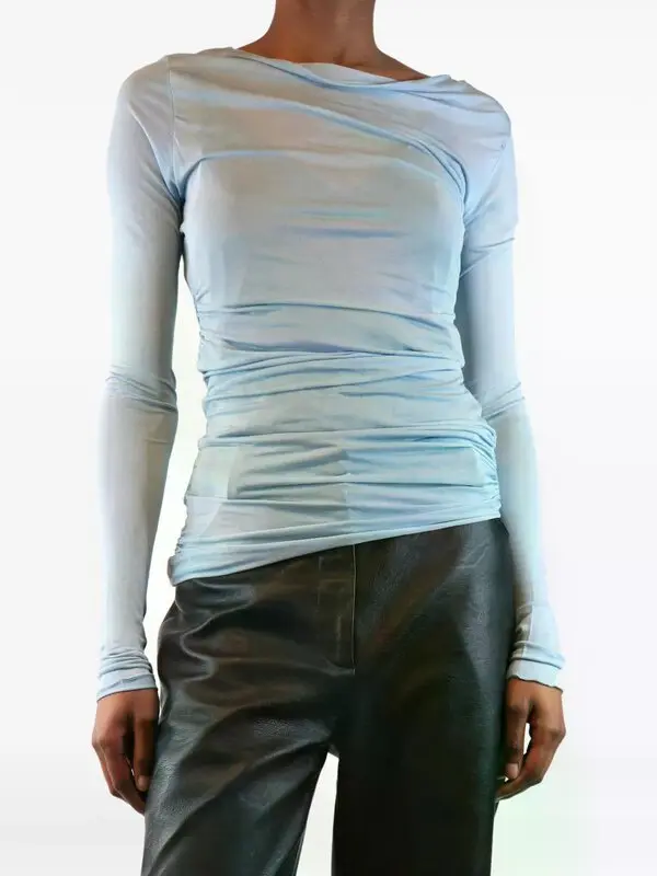 Blumarine Ruched Long-sleeved T-shirt - Blue