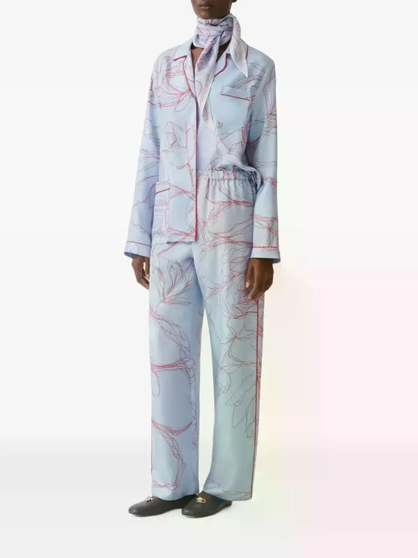 Fabiana Filippi Floral-print Silk-satin Trousers - Blue