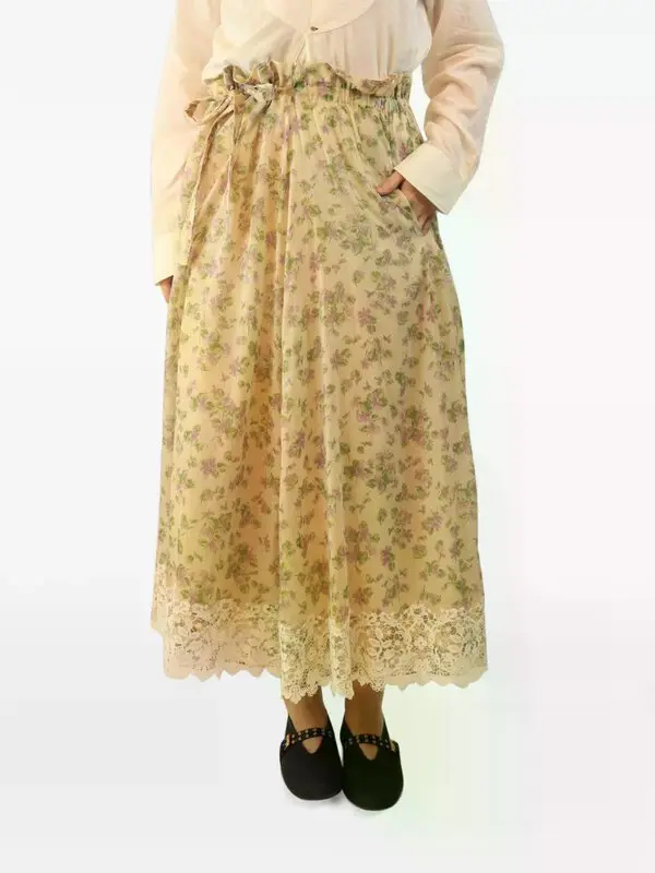 Dior Floral Lace-trimmed Midi Skirt - Neutrals
