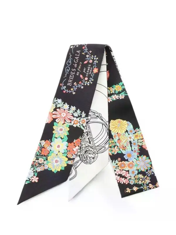 Hermès Brides De Gala En Fleurs Twilly Scarf - Black