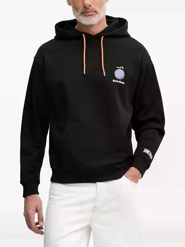 BENETTON Graphic Print Drawstring Hoodie - Black