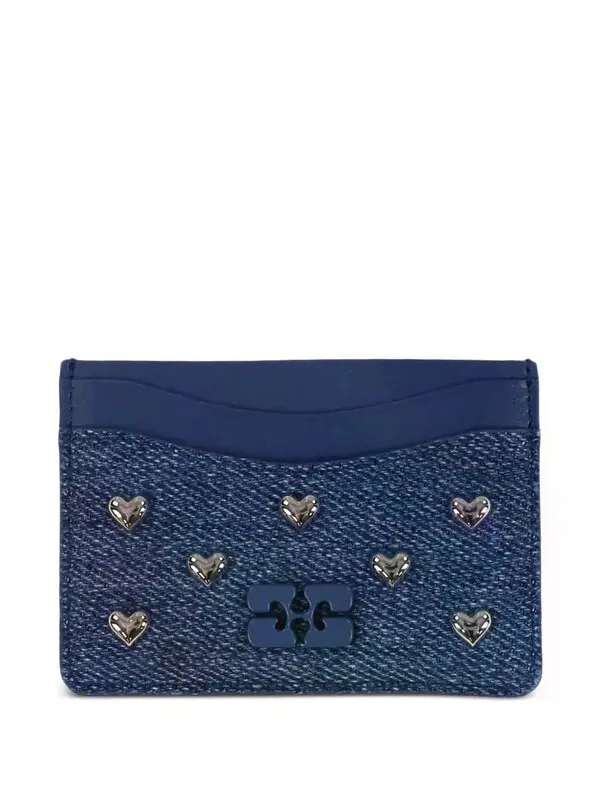 GANNI Bou Heart-stud Denim Cardholder - Blue