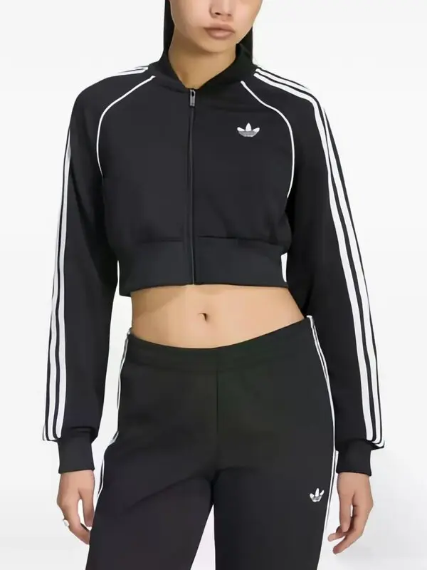 Adidas Cropped Sweatshirt With Stripe Detail - Black