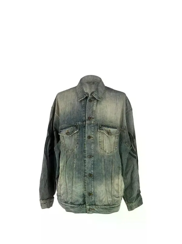 Balenciaga Graphic Print Denim Jacket - Blue