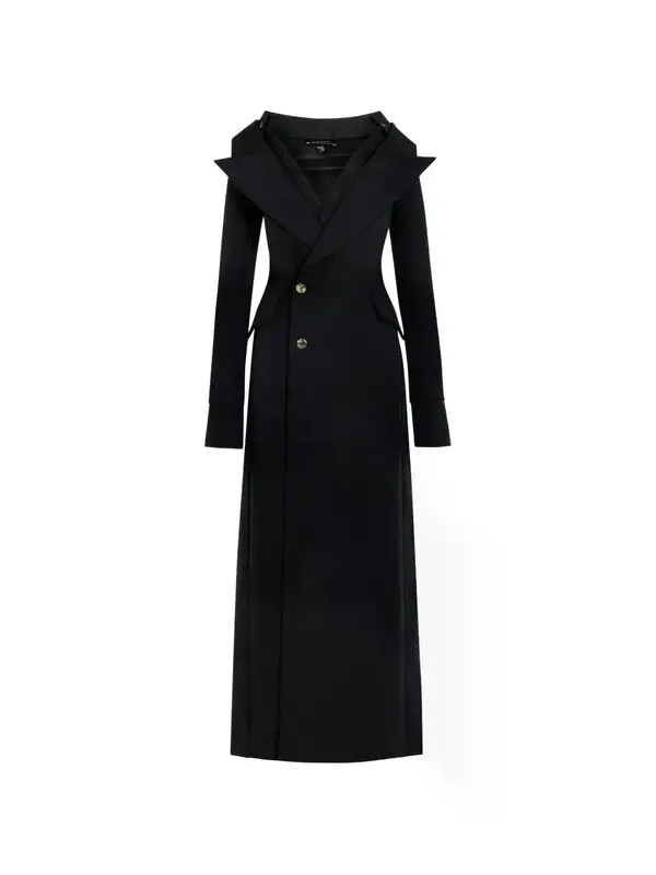 A.W.A.K.E. Mode Double-breasted Off-shoulder Coat - Black