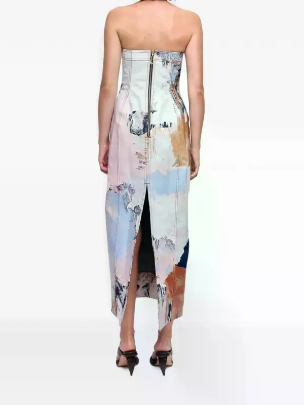 Aje Lettera Brush-stroke Denim Midi Dress