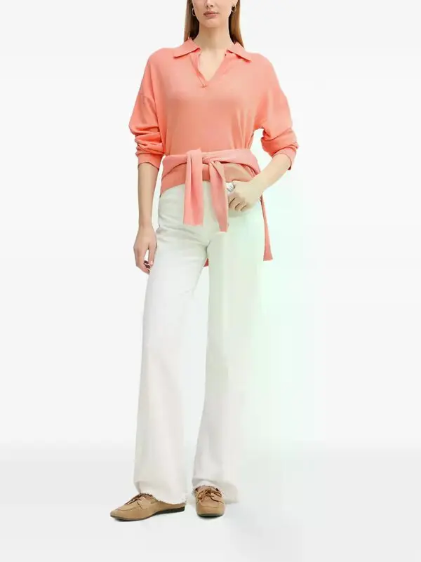 BENETTON Fine Knit Polo Collar V-neck Sweater - Pink