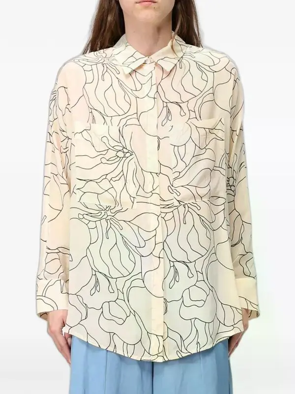 MEIMEIJ Floral-print Drop-shoulder Shirt - Neutrals