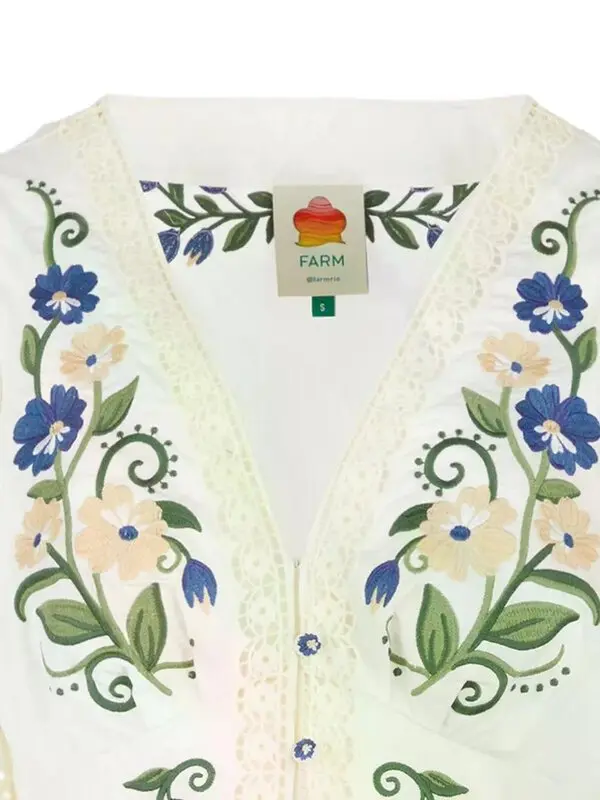 Farm Rio Embroidered Lace-trimmed Blouse - White