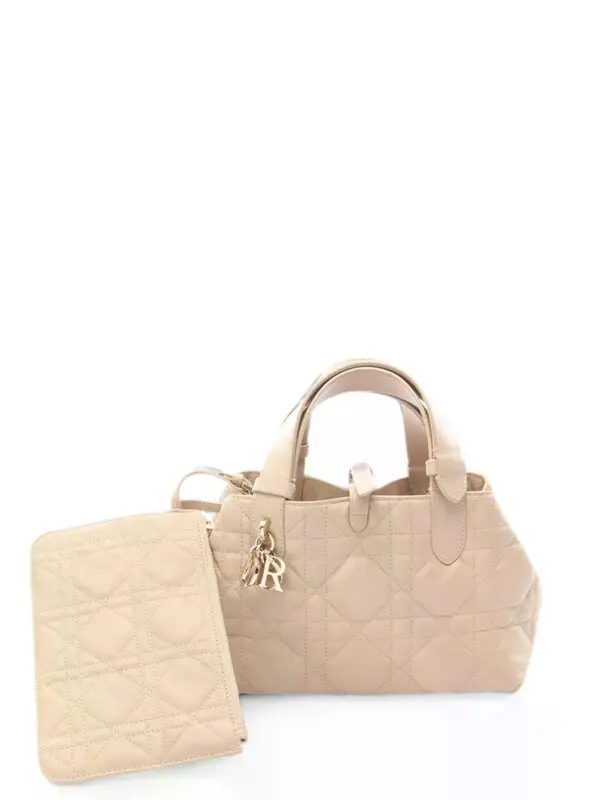 Dior Cannage Quilted Leather Handbag With Gold-tone Logo Charm - Neutrals