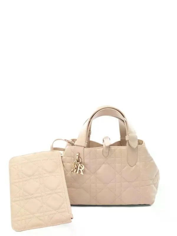 Dior Cannage Quilted Leather Handbag With Gold-tone Logo Charm - Neutrals