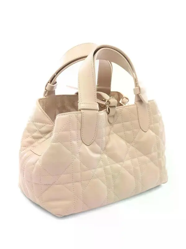 Dior Cannage Quilted Leather Handbag With Gold-tone Logo Charm - Neutrals