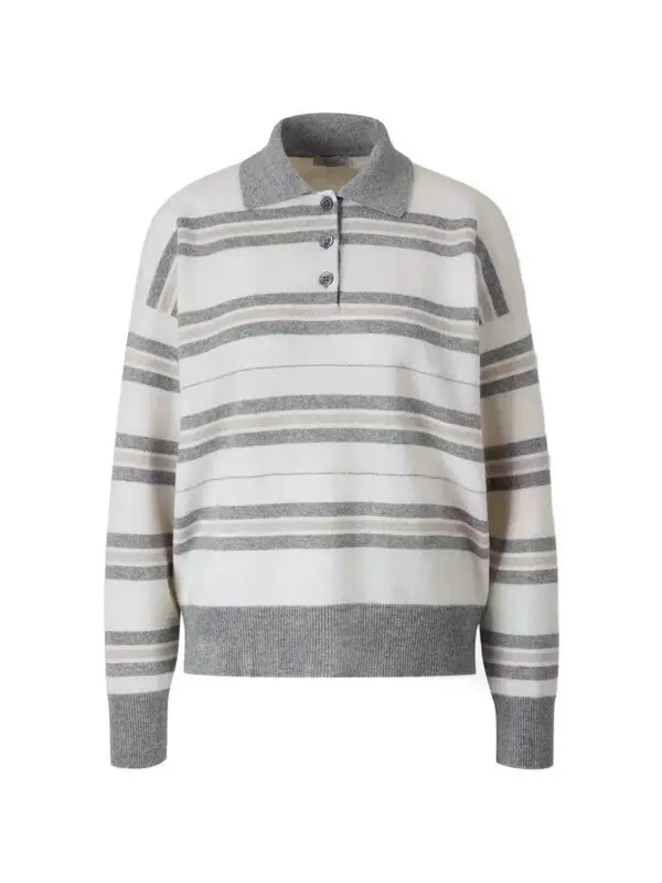 Peserico Striped Button-collar Polo Shirt