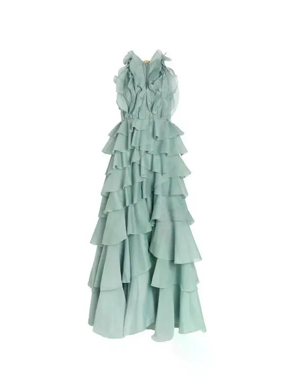Aje Duck Egg Blue Ruffled Tiered Maxi Dress - Green