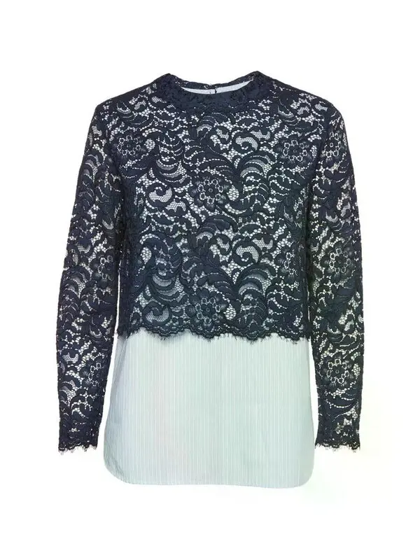 Sandro Pinstripe Lace-overlay Blouse