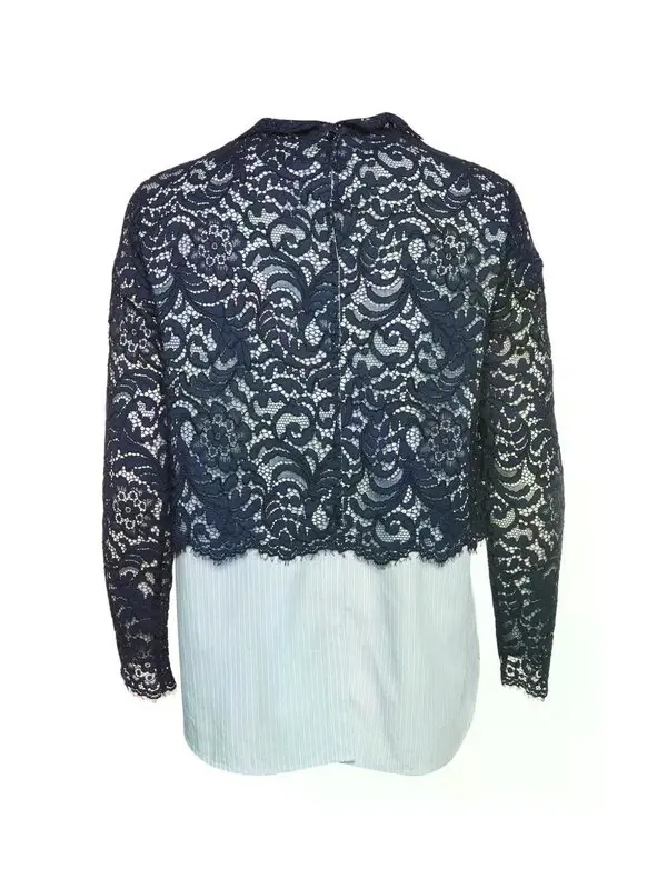 Sandro Pinstripe Lace Overlay Blouse