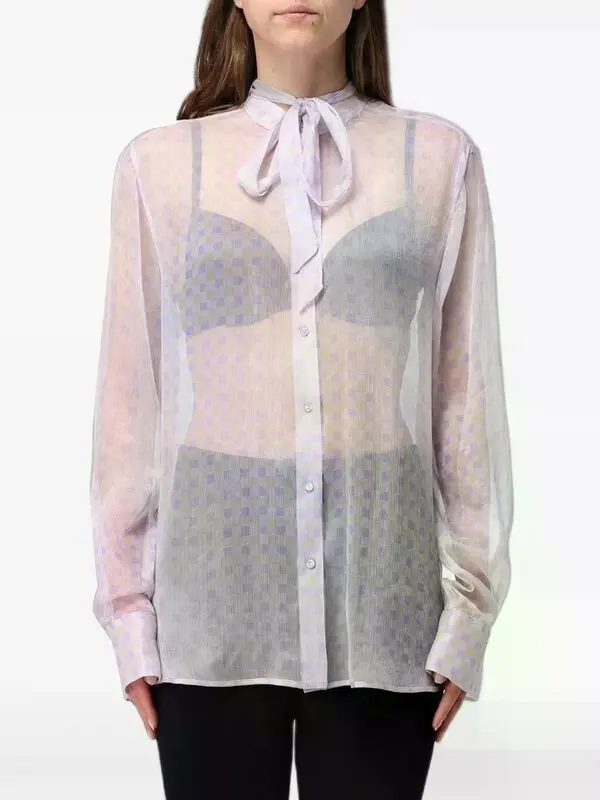 Ermanno Scervino Sheer Check Print Pussy-bow Blouse - Purple
