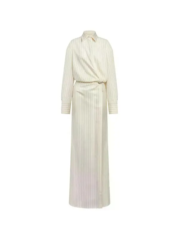DONDUP Pinstripe-pattern Wrap Maxi Dress - Neutrals