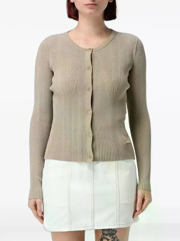 Emporio Armani Ribbed-knit Button-up Cardigan - Neutrals