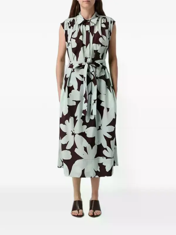 MEIMEIJ Floral Print Belted Midi Dress - Green