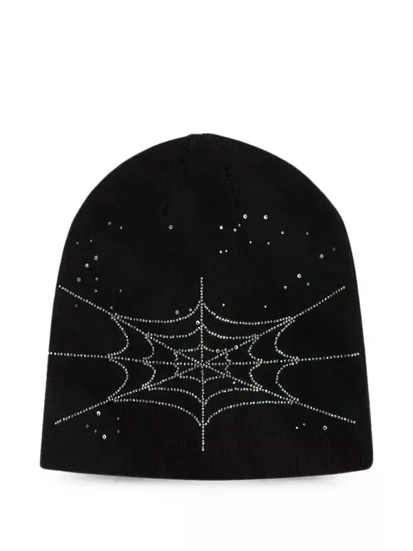 SP5DER Rhinestone Embellished Beanie Hat - Black