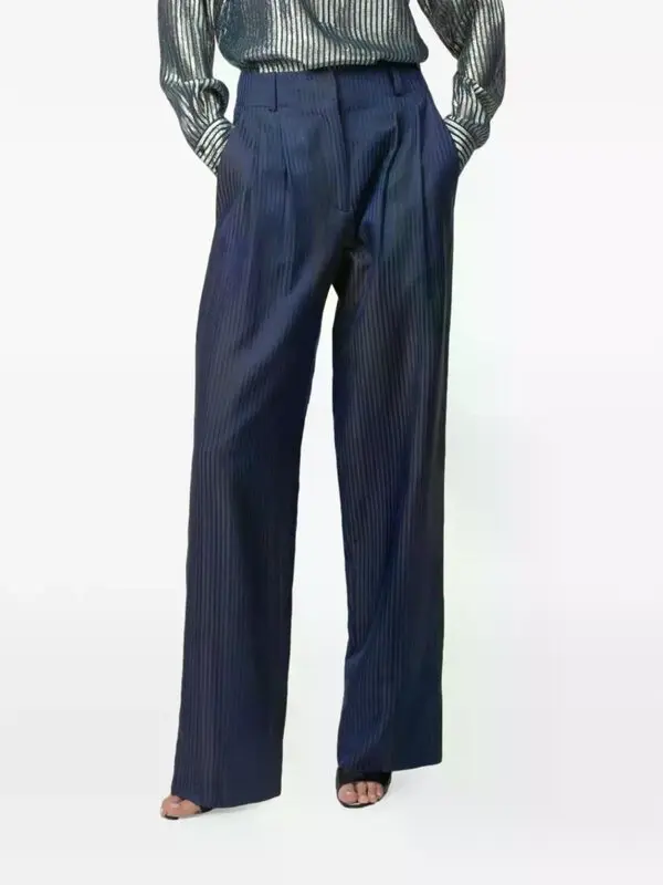 INDRESS Navy Pinstriped Pleated Trousers - Blue