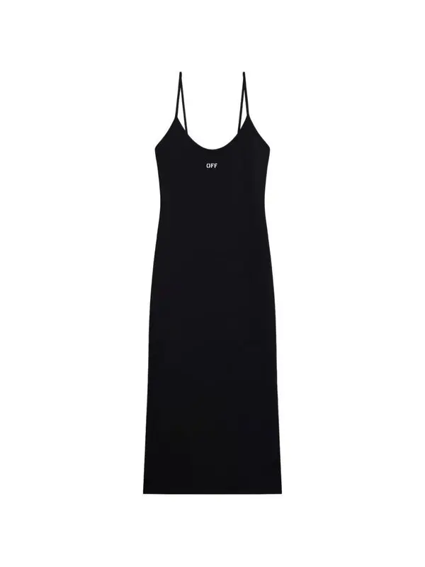 Off-White Logo-print Spaghetti Strap Midi Dress - Black