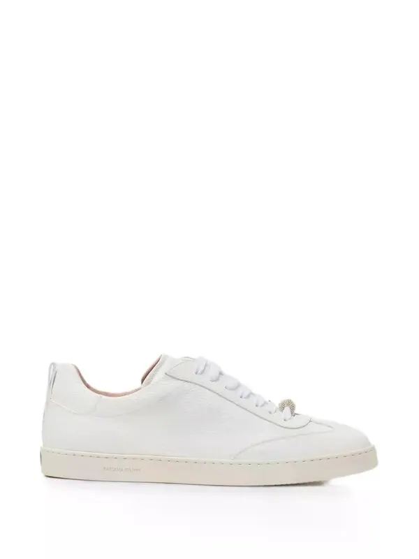 Fabiana Filippi Grained Leather Sneakers With Bead Embellishment - White