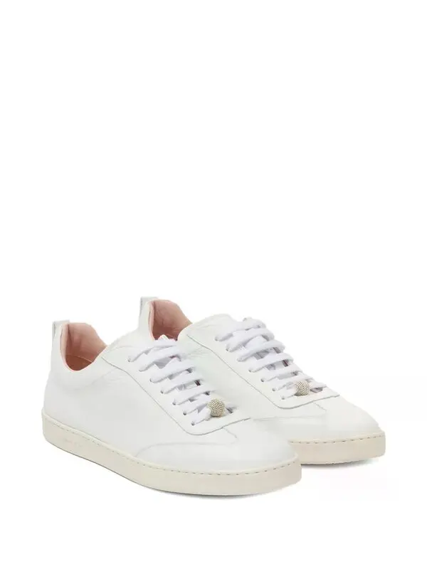 Fabiana Filippi Grained Leather Sneakers With Bead Embellishment