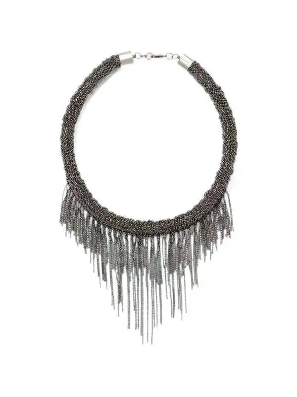 Fabiana Filippi Multi-strand Beaded Fringe Necklace - Grey