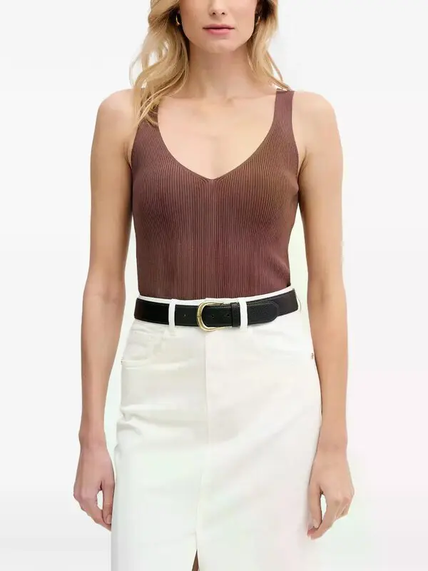 GAUDI Ribbed-knit V-neck Top