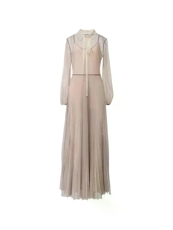 Fabiana Filippi Pleated Lace-collar Maxi Dress - Neutrals