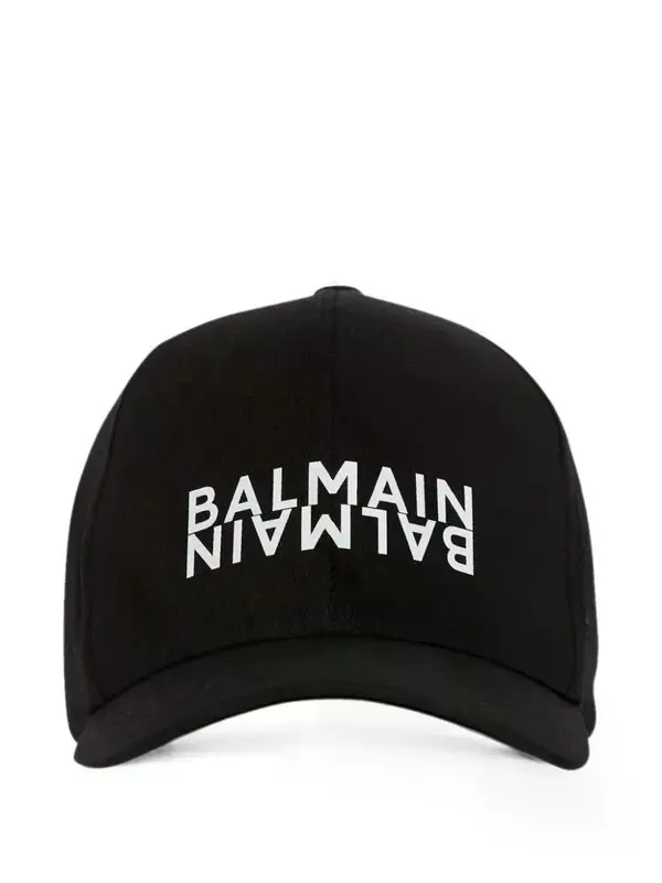 Balmain Cotton Cap With Double Logo Print - Black