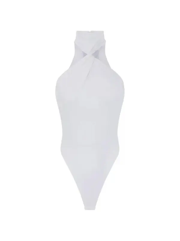 Elisabetta Franchi Twist Detail Mock Neck Bodysuit - White