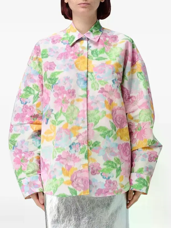 MSGM Floral Print Cotton Shirt - White