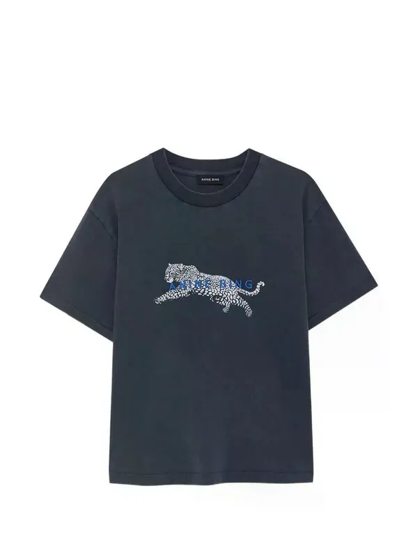 ANINE BING Cade T-shirt Leopard Washed Black