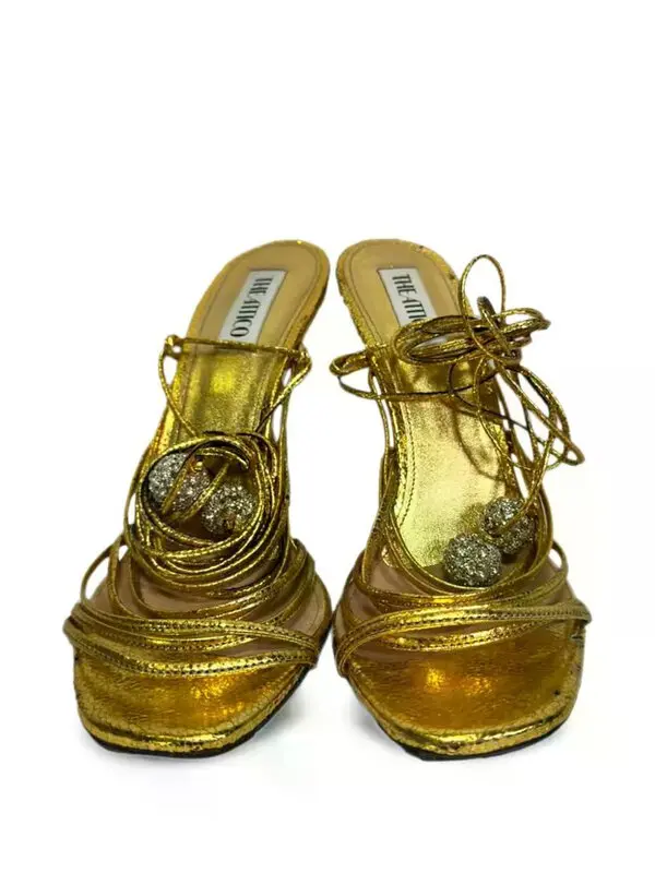 Attico Embellished Metallic Leather Sandals - Gold
