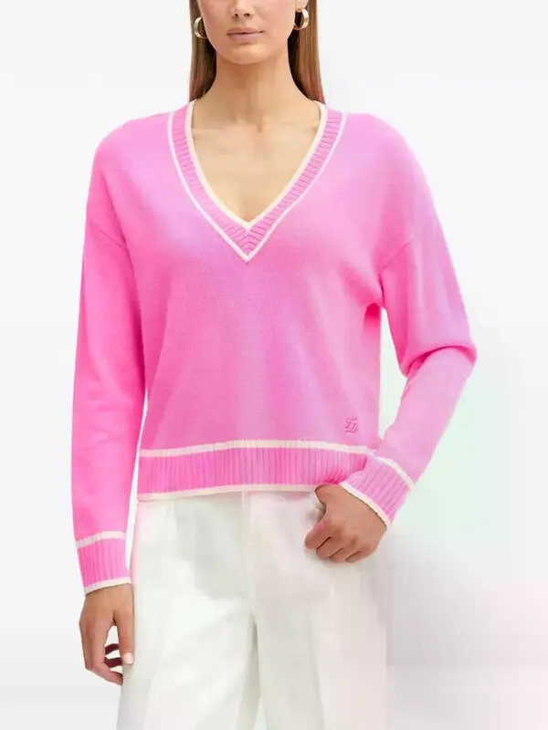 From Future Striped Trim V-neck Sweater - Pink