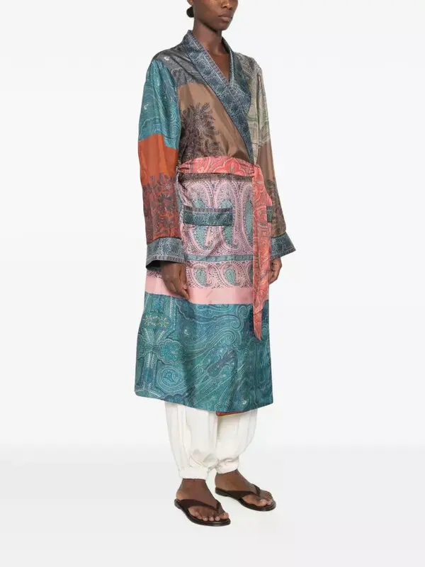 PIERRE-LOUIS MASCIA Paisley-print Patchwork Belted Silk Coat
