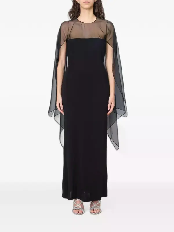 Alberta Ferretti Sheer-panneled Cape-style Maxi Dress